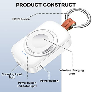 CKFN Portable Wireless Charger for Apple Watch, 1800mAh Power Bank Smart Keychain Gift with 4 LED Indicators, Magnetic iWatch Charger for Apple Watch Series 8,7,6,5,4,3,2,SE/Nike+/Hermes (White)