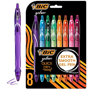 BIC Gel-ocity Quick Dry Fashion Retractable Gel Pens, Medium Point (0.7mm), 8-Count Gel Pen Set, Colored Gel Pens With Full-Length Grip, Colors May Vary (RGLCGAP81-AST)