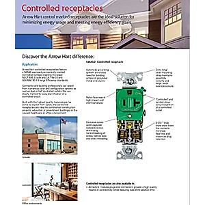 Eaton 5362CDV Arrow Hart Dual Control Heavy Duty Industrial Grade Duplex Receptacle, Auto-grounding, #14-10 AWG, 20A, Flush, 125V, Ivory, Brass, High-Impact Nylon face, 5-20R, 2-Pole (10-Pack)