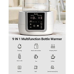 Bottle Warmer,Grelife 9-in-1 Fast Portable Instant Baby Milk Warme with 72H Keep Warm,Accurate Temperature Control,with Defrost, Sterili-zing, Heat Baby Food Jars for Breastmilk,Formula,Tea,Coffee