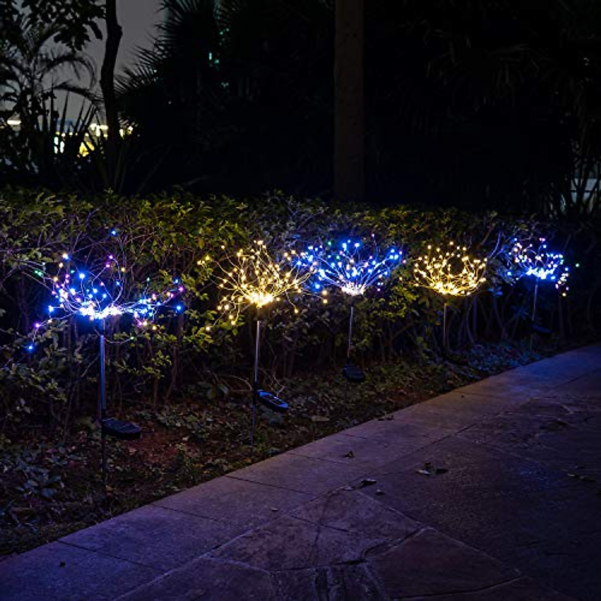 mopha Solar Garden Lights, 2 Pack 120 LED Solar Lights Outdoor Waterproof, 2 Mode Solar Firework Lights Decorative with High Flexibility Copper Wire, for Outdoor, Patio, Yard & Garden Decor,Warm White
