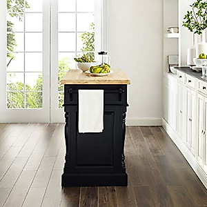 Crosley Furniture Oxford Natural Wood Top Kitchen Island, Black