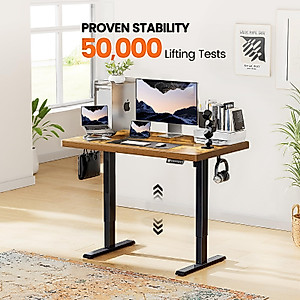 ErGear Whole Piece Standing Desk, 40x24 Inch Thick Adjustable Desk with 4 Height Memory, Electric Sit Stand Desk with Cable Management Tray, Ergonomic Desk for Home Office, Vintage Brown, EGESD72V