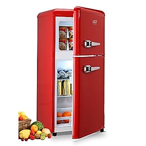 KRIB BLING 3.5 Cu.Ft Refrigerator with Freezer Double Door 7 Level Adjustable Thermostat for Dorm, Bar, Office,Kitchen, Apartment Red (KB02 FLS-80G-RED)