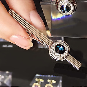 Navy Blue Cufflinks and Tie Clip Set for Men, Small Stunning Crystal Necktie Bar Clips Cuff Links Studs Button, Luxury Silver Romantic Wedding Cufflink & Stickpin Clasp Pin for Party Evening