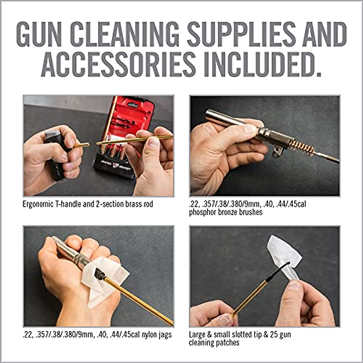 Real Avid PRO Handgun Cleaning Kit | Premium Pistol Cleaning Kit with Brass Cleaning Rod, Bore Brushes, Gun Cleaning Jags & Gun Cleaning Patches | For .22 .357 9MM .38 .40 .44 & .45 Caliber Handguns