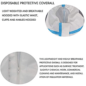 Protective Overalls Disposable Coveralls for Full Protection with Reinforced Isolation Seam Elastic Cuff and Hood (XL)