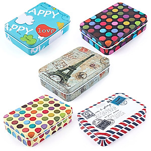 Framendino, 5 Pieces Metal Tins Box Containers Mini Portable Small Tins Box Rectangular Empty Storage Containers Portable Case with Lid