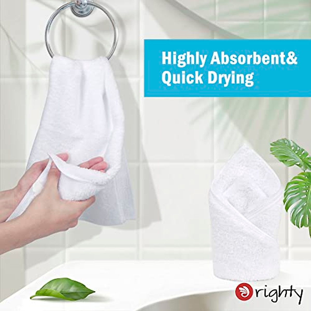 Orighty 6-Pack White Hand Towels - Quick Drying & Absorbent Microfiber Bathroom Hand Towel 16x28 inches - Lightweight & Thin White Towels - Multi Purpose for Gym, SPA, Hotel & Bathroom