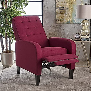 GDFStudio Christopher Knight Home Nievis Tufted Fabric Recliner, Deep Red / Dark Brown