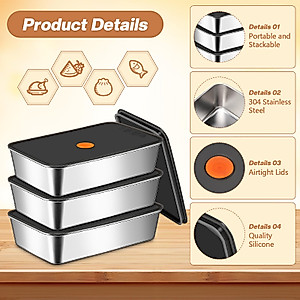 Blushtier 8 Set 67oz Stainless Steel Food Storage Containers Reusable Metal Meat Marinating Container with Lids Fruit Lunch Storage Box for Leftovers,dishwasher and Freezer Safe 2000ml