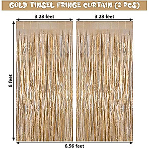 Champagne Tinsel Foil Fringe Curtain Backdrop, 2 Pack Metallic Glitter Curtains Party Decorations Streamers, Xmas Champagne Backdrop for Birthday Wedding Bridal Shower Homecoming New Year
