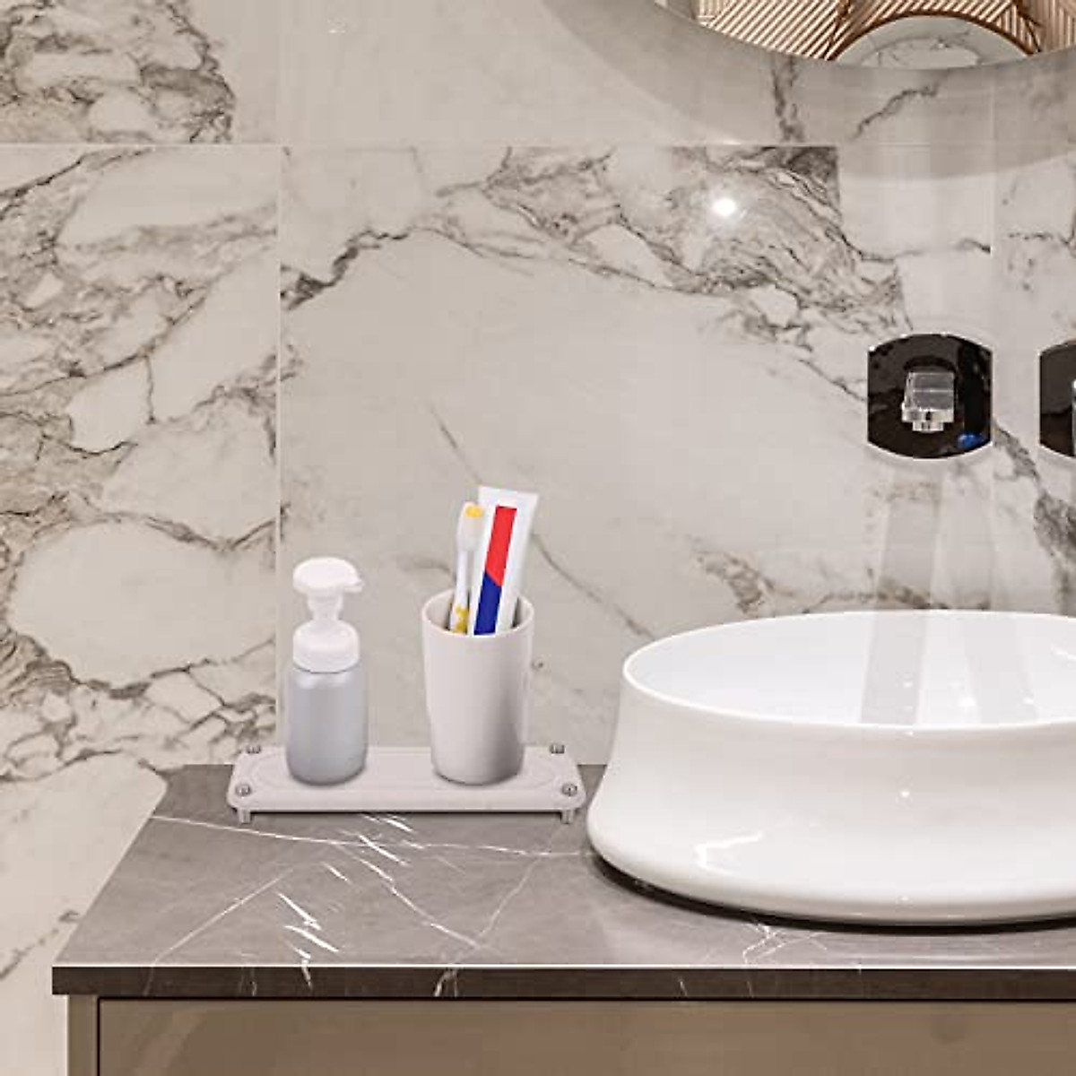 RSzeen Instant Dry Sink Caddy Organizer, Sink Sponge Soap Holder, Countertop Fast Drying Stone Tray for Bathroom Kitchen (Beige)