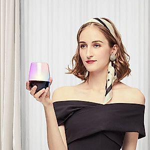 HELLWANG Wine Glasses Set of 2, 20 Ounce Seven Color Dazzling Stemless Wine Glass for Red or White Wine, Whiskey- Pool Party Beach Travel Cups