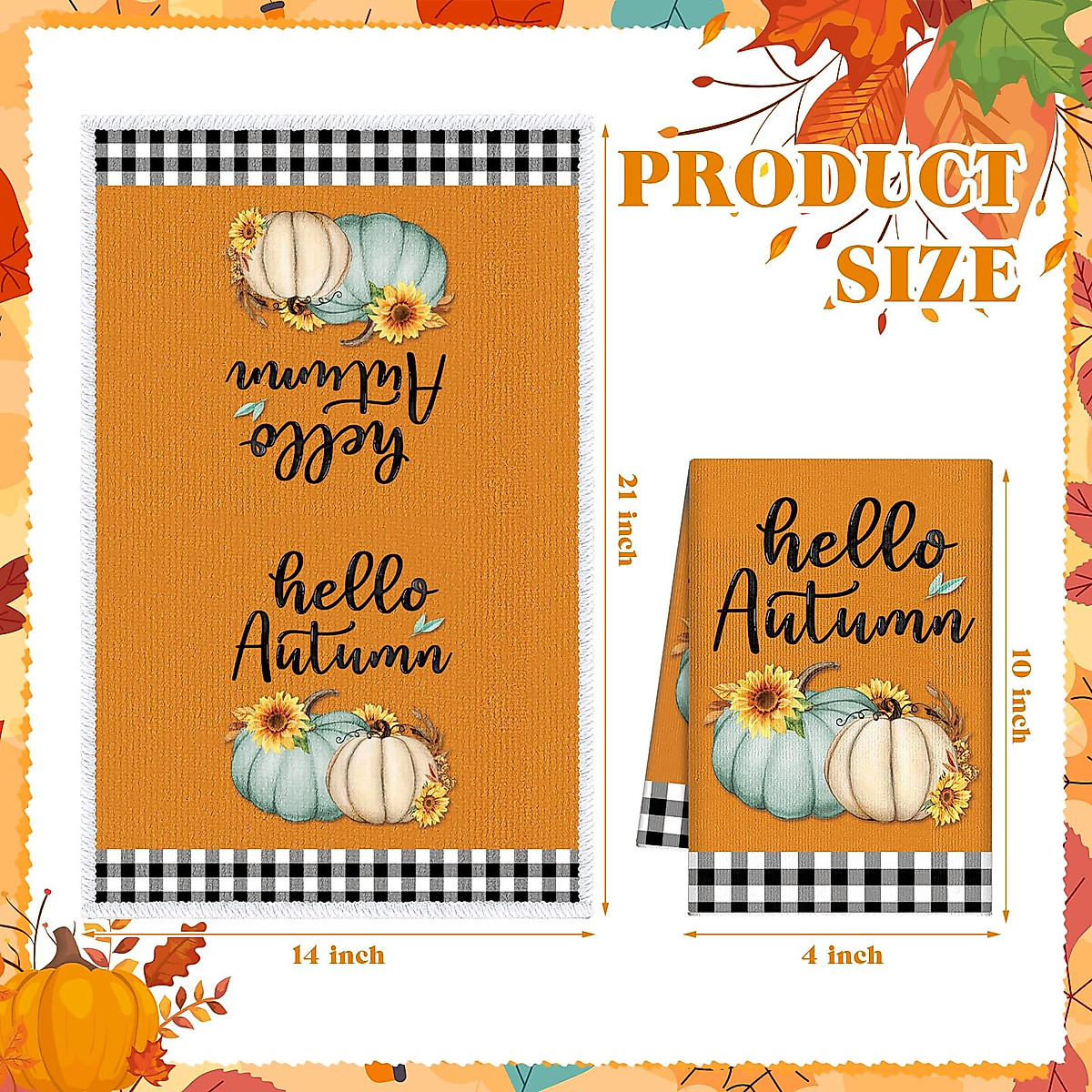 Windkream 6 Pieces Fall Thanksgiving Kitchen Towels Blue Orange Pumpkin Dish Towels Buffalo Plaid Bathroom Hand Towels 21.26 x 14.17 Inch Autumn Tea Towels Fall Decor for Kitchen Bath Farmhouse Gifts
