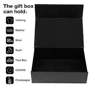 Aimyoo Large Black Collapsible Gift Box with Magnetic Closure Lids 13.8x9x4.3 in, Bridesmaid Groomsman Proposal Boxes, Rectangle Present Box for Graduation Birthday Storage (1 Pack)