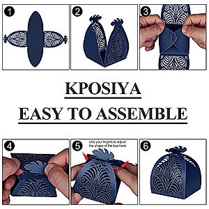 KPOSIYA Pack of 70 Laser Cut Favor Boxes, 2.8”x2.5”x3.2” Wedding Party Small Gift Boxes Hollow Out Candy Box for Wedding Birthday Party Baby Shower Bridal Shower Favors (pack of 70, Navy)