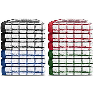 White Classic [12 Pack] Premium Dish Cloths for Kitchen - Heavy Duty Absorbent 100% Cotton 410 GSM Terry Kitchen Towels, 12x12 (Multi)