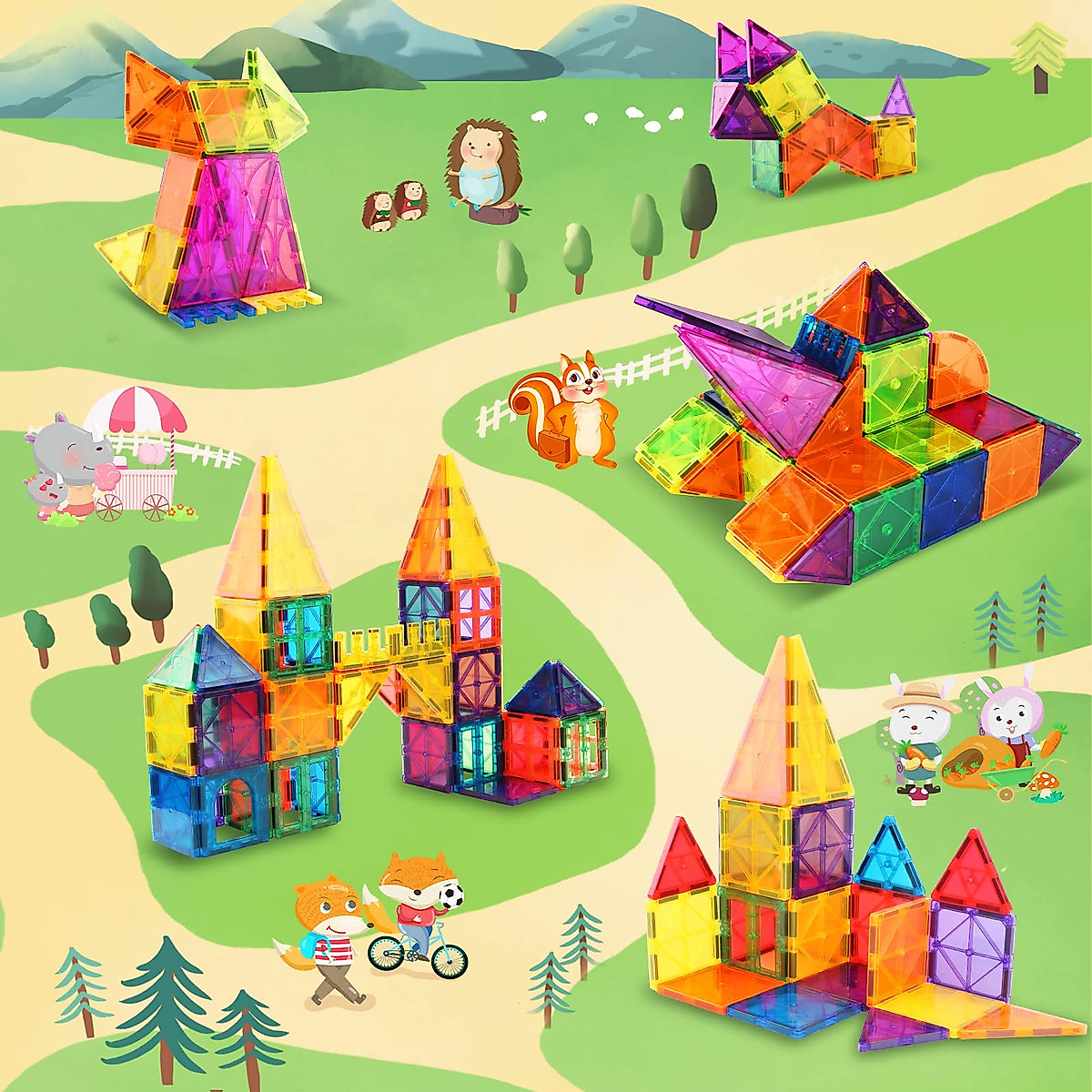 DAILYMAGIC Magnetic Tiles, 120 PCS Kid Magnet Building Toy, 3D Magnetic Block Set with STEM Preschool Education, Excellent for Boys Girls Toddlers