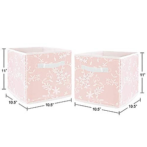 Sweet Jojo Designs Pink Floral Vintage Lace Foldable Fabric Storage Cube Bins Boxes Organizer Toys Kids Baby Children - Set of 2 - Solid Blush Luxurious Elegant Princess Boho Shabby Chic Luxury Flower