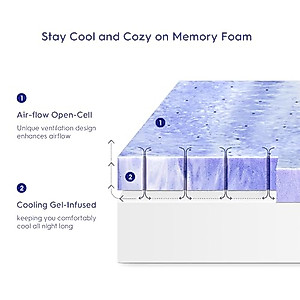 ELEMUSE 2 Inch Ventilated Design Memory Foam Twin Mattress Topper,Cooling Gel Infused Swirl Foam Pad for Pressure Relief Back Pain,Bed Topper for Body Support, CertiPUR-US Certified