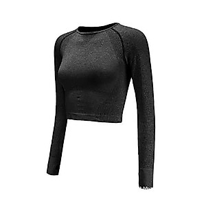 Long Sleeve Workout Shirts for Women Gym Running Yoga Tops Thumb Hole Long Sleeve Crop Tops for Women/Dark Grey-S