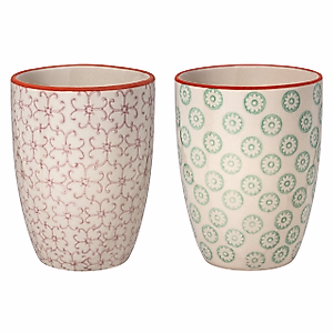 Bloomingville Ceramic Cups with Handle Emma - colorful Mugs for Coffee Tea Cappucino Dia 3.25'' H 4.25'', green blue, Stoneware, Set of 2 Styles, content 10.5 fl oz