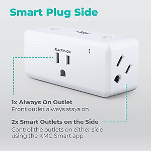 KMC Smart Plug 4-Pack, Side 3-Outlet Extender, Compatible with Google & Alexa, No Hub Required, WiFi Plugs