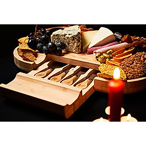 Bamboo Cheese Board & Knife Set of Puhu Concept - Elegant Gift for Women, Birthday, Wedding, Anniversary, Housewarming, Christmas, Special Days - Charcuterie Board for Cheese, Meat, Cracks and Wine