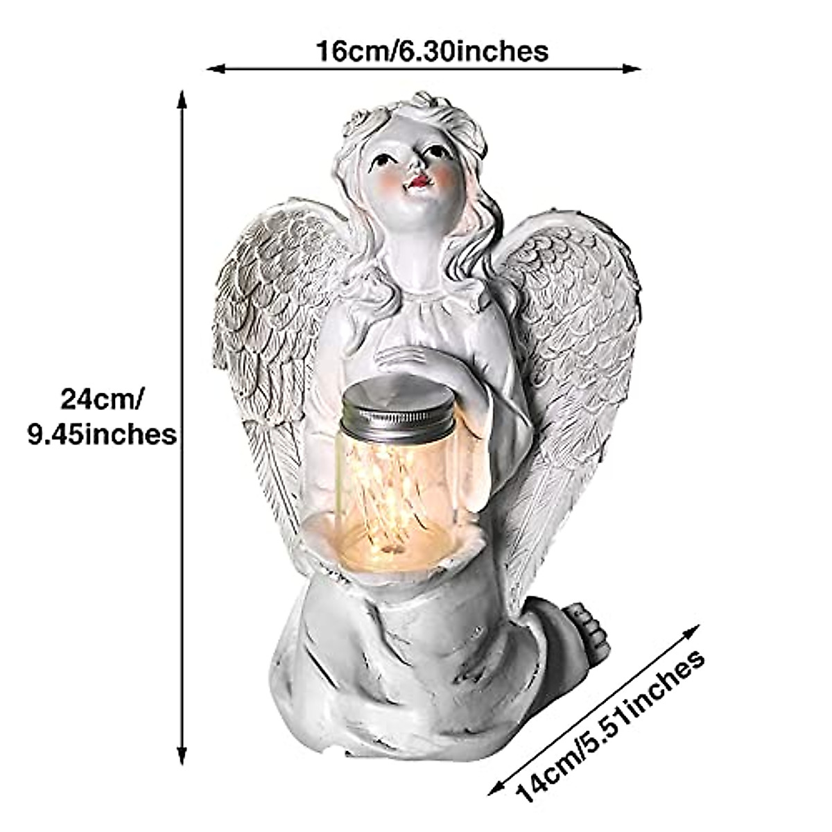 Hewory Solar Angel Garden Statue, Guardian Angel Solar Light Figurine, Memorial Gifts Resin Sculpture Outdoor Decor for Home Patio Yard Lawn Porch