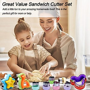 Sandwich Cutter and Sealer Set, 34Pcs Bread Sandwich Decruster Maker Vegetable Fruit Cookie Cutters for Kids Bento Lunch Box DIY Cookie Stamps Mold Heart Mickey Dinosaur christmas tree Shapes Cutters