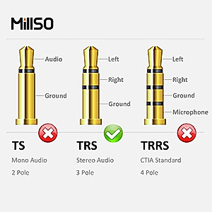 MillSO Bundle TRS 1/4 to 3.5mm Headphone Adapter 6.35mm 1/4 Male to Dual 3.5mm 1/8 Female Headphone Adapter