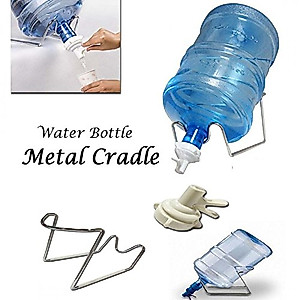 AquaNation Chrome Silver Metal Plated 3 - 5 Gallon Water Bottle Jug Canteen Stand and Dispenser Valve for 48mm 55mm Non Threaded Snap On Crown Top Large Reusable Water Jugs Bottles (55mm)