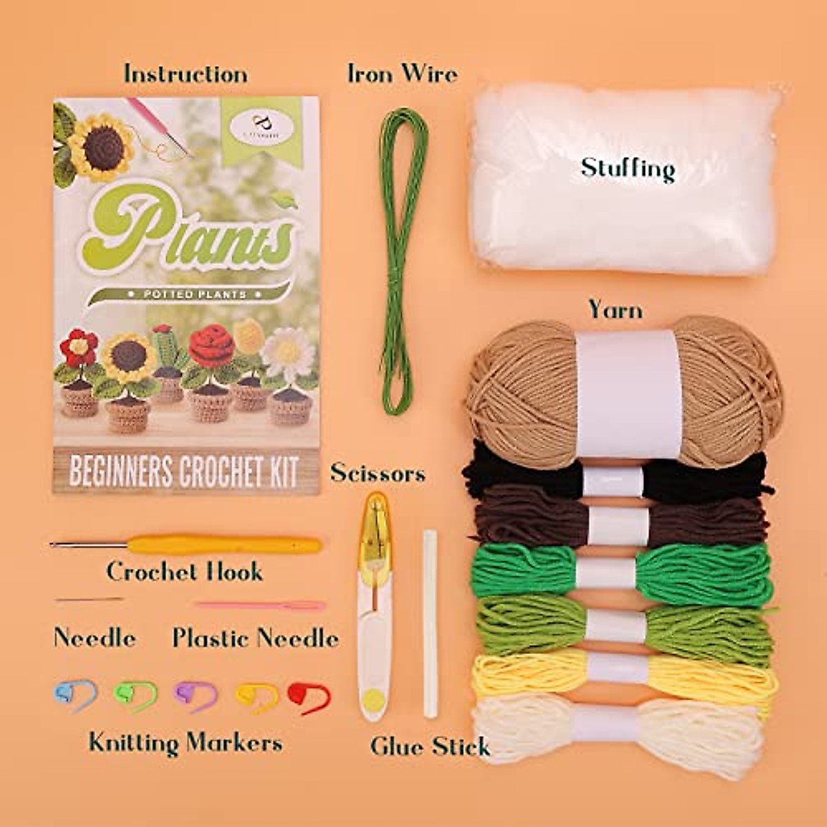 PP OPOUNT Beginner Crochet Kit - 3 PCS Potted Plants, Complete Crochet Kit for Beginners, Starter Pack for Adults and Kids with Step-by-Step Instructions and Video Tutorials