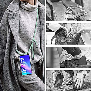 KAPUCTW Crossbody Lanyard Case for Samsung Galaxy A32 5G 6.5" + 1 x Tempered Glass Screen Protector,Adjustable Cord Strap Necklace Phone Cover TPU Silicone Protective Case for Samsung A32 5G,Green