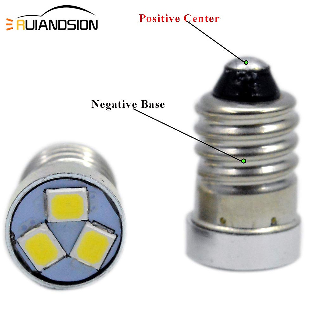 Ruiandsion 4pcs 3V 6V 12V E10 LED Bulb 3030 3SMD White LED Replacement Bulb Upgrade for Flashlights Torch Light,Negative Earth (3V)