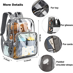 Yusudan Clear Diaper Bag Backpack for Baby Girls Boys, Mom Nappy Bags for Women (Grey)