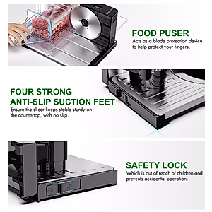 Foldable Electric Meat Slicer Machine, SASA ROCOO Home Use Food Slicer, 0-18mm Adjustable Slice Thickness,Removable Stainless Steel Blade,Detachable Design,Safe Child Lock Protection-Silver