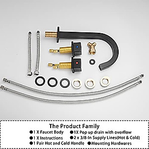 GGStudy Matte Black Widespread Bathroom Faucet 2 Handles 3 Holes 8 inch Widespread Bathroom Sink Faucet Black Matching with Pop Up Drain