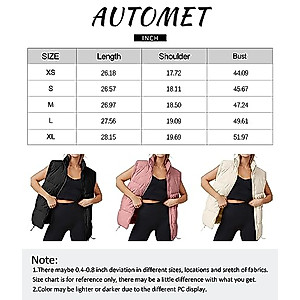 AUTOMET Puffer Vest Women Sleeveless Winter Zip Up Outerwear Warm Puffer Lightweight Stand-up Collar Down with Pocket Fall Outfits 2023
