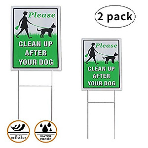 Please Clean Up After Your Dog 2 Pack, 12" x 9" Yard Sign with Metal Wire H-Stakes Included, No Pooping Dog Lawn Signs Double Sided