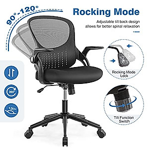 JHK Home Office Desk Chair – Ergonomic Office Chair with Lumbar Support and Flip-up Armrest, Height Adjustable Mesh Computer Chair, Swivel Task Chair, Conference Room, Black