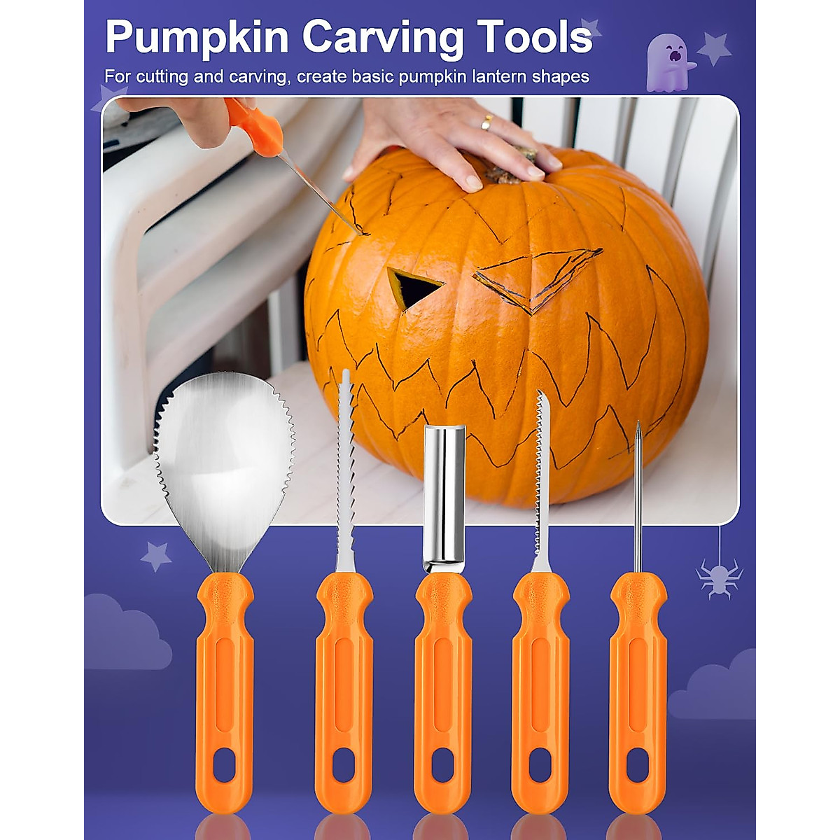 Luditek Pumpkin Carving Kit, 11 Pieces Halloween Jack-O-Lanterns Professional Stainless Steel Pumpkin Carving Tools, Pumpkin Cutting Supplies Tool Kit Halloween Gifts for Adults Kids