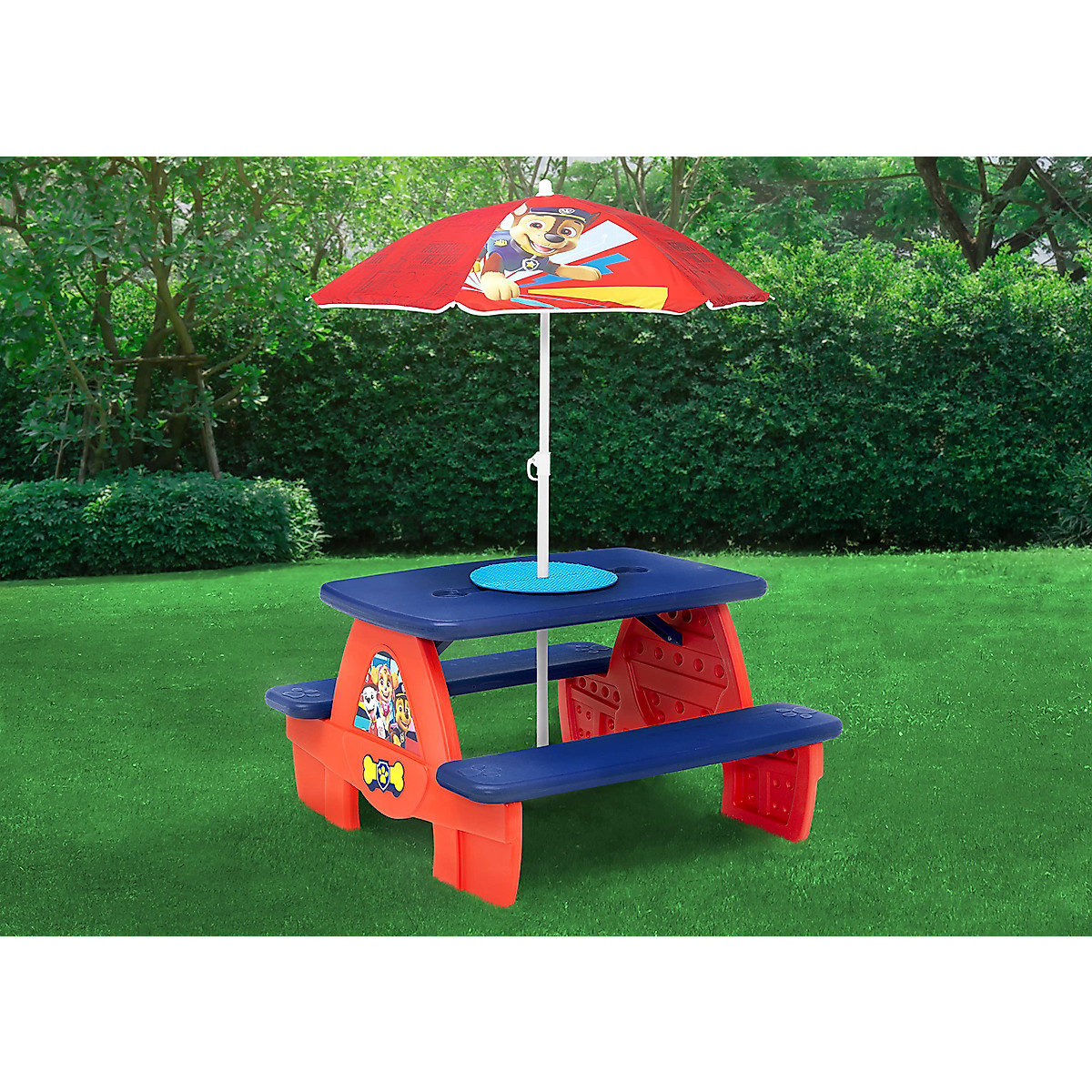 Delta Children 4 Seat Activity Picnic Table with Umbrella and Lego Compatible Tabletop, PAW Patrol