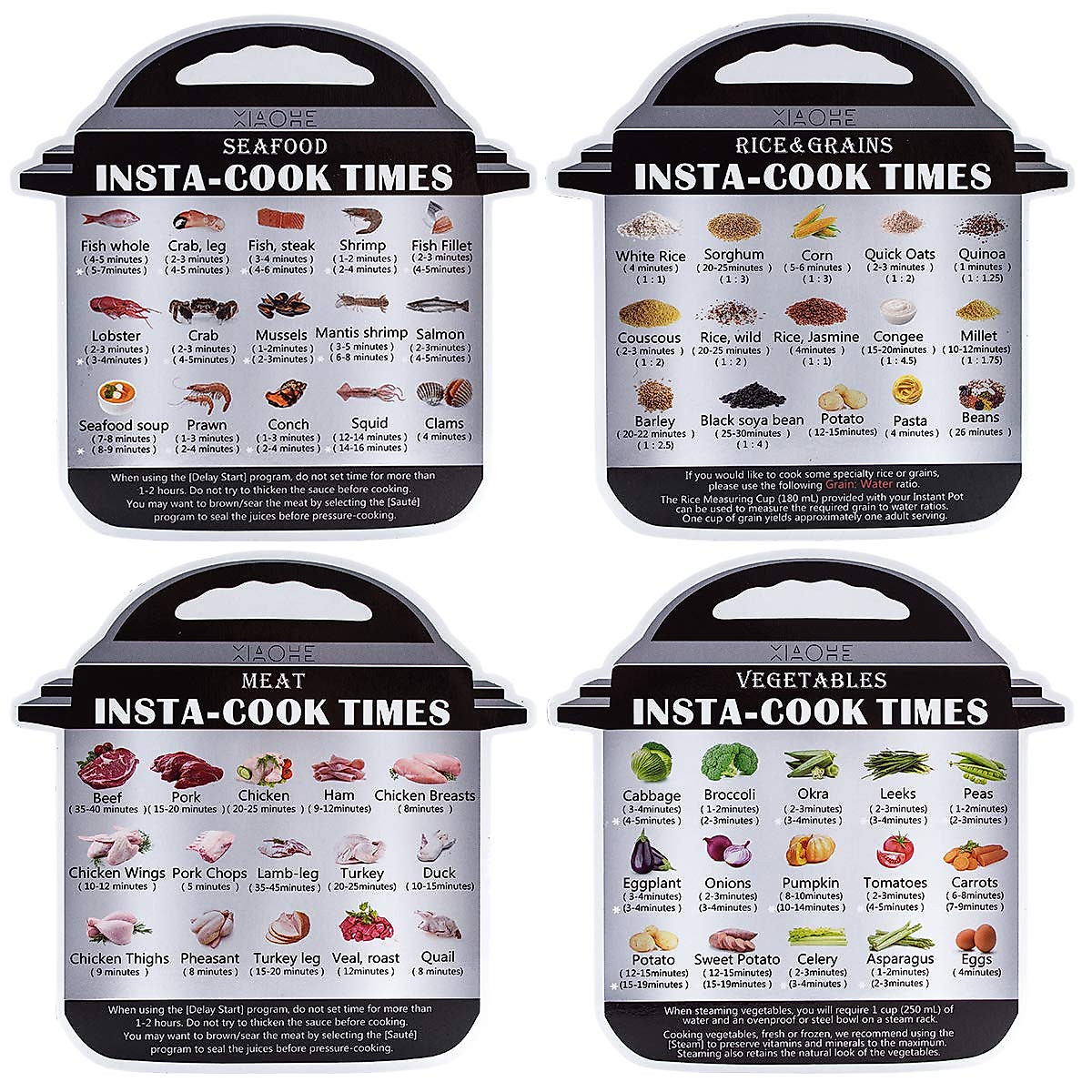 4 Pack Magnetic Cheat Sheet Compatible with Instant Pot Electric Pressure Cooker Accessories Food Images Magnet Cooking Times Quick Reference Guide for 60 Common Prep Functions