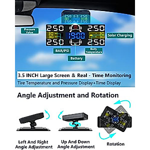 2023 Upgrade Tire Pressure Monitoring System 【Detached Bracket】 Wireless Solar TPMS Monitor System Accuracy 0.01Bar Installed on Windowshield Real-Time Display 22-87 PSI for Car RV SUV