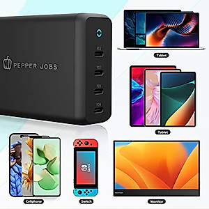 PEPPER JOBS 165W USB-C 4-Port PD GaN Charger USB-C PD Desktop Charger for MacBook Air Charger for MacBook Pro 13/14/15/16 Inch for iPad Pro for iPhone 13 Pro Max/13 Pro/13/13 Mini and All USB C Device