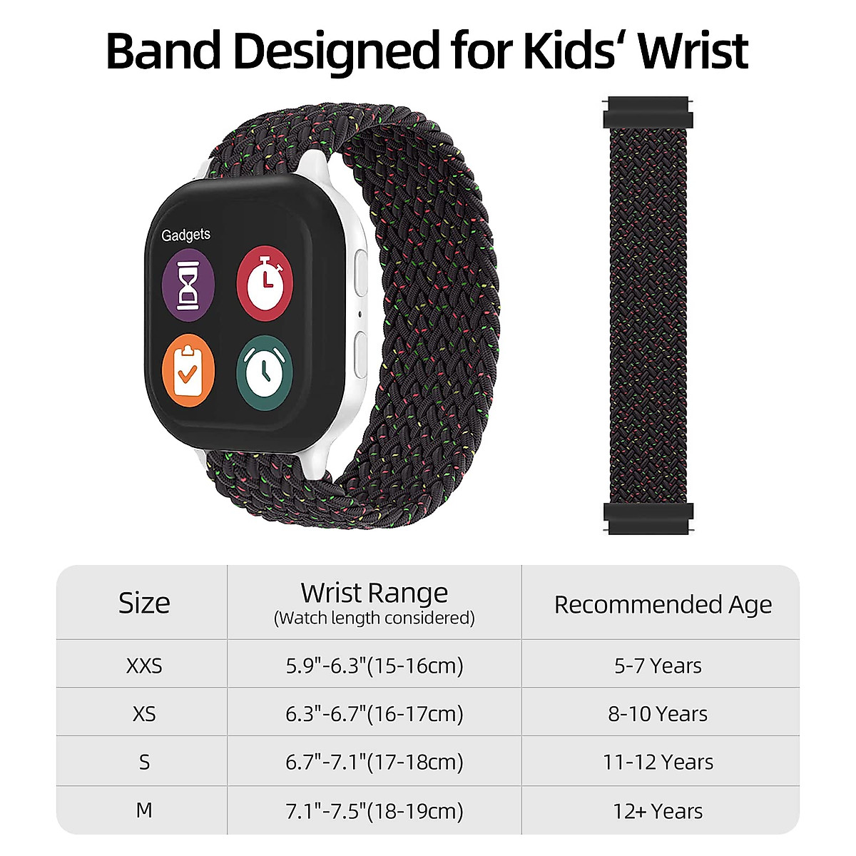 SimpleThings Nylon Solo Loop Compatible for Gizmo Watch Gabb Watch 1/2/3 Watch Band Replacement, 20mm Braided Breathable Stretchy Sport Watch Strap for Kids Boys Girls
