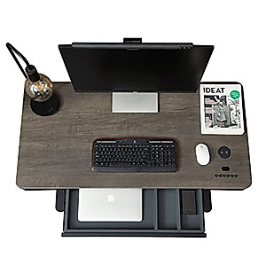 kowo Electric Standing Desk with Drawers Integrated Wireless Charger, 48" Adjustable Height Whole Piece Desktop Home Office Computer Desk, Grey Oak/Black