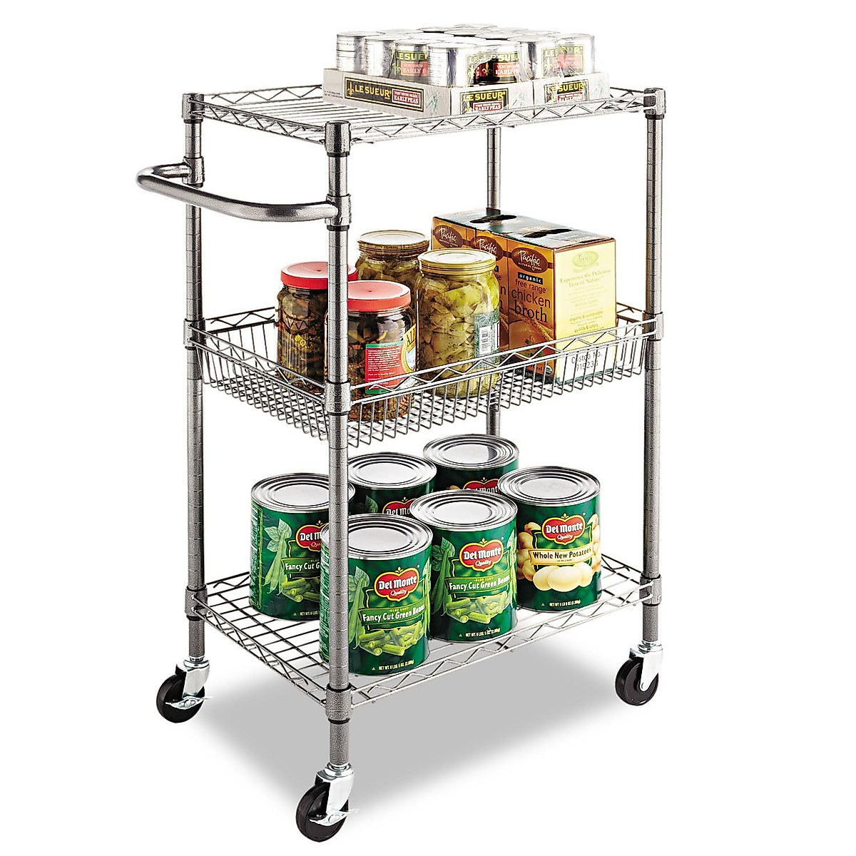 Alera 3-Tier Wire Rolling Cart, 3-Tier Wire Rolling Cart,28w x 16d x 39h, Black Anthracite